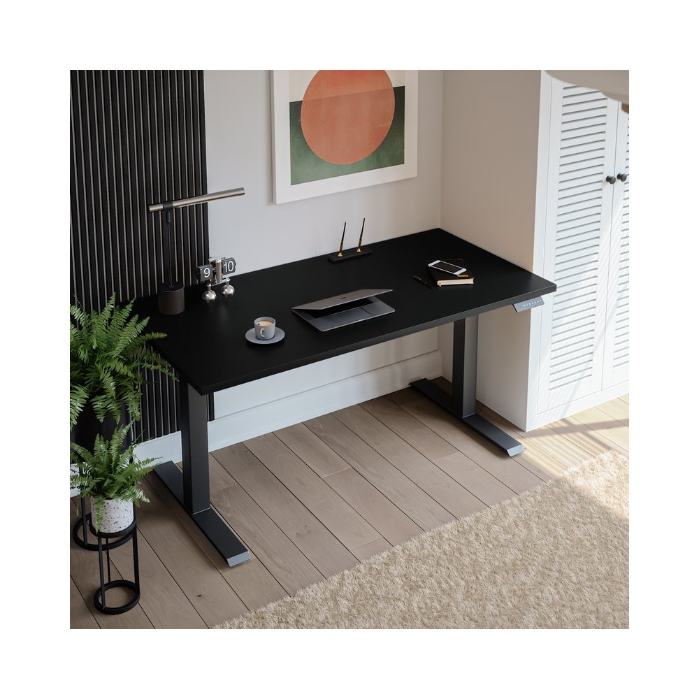 Biurko elektryczne KOLM, Czarne. Regulowane, ergonomiczne i trwałe.